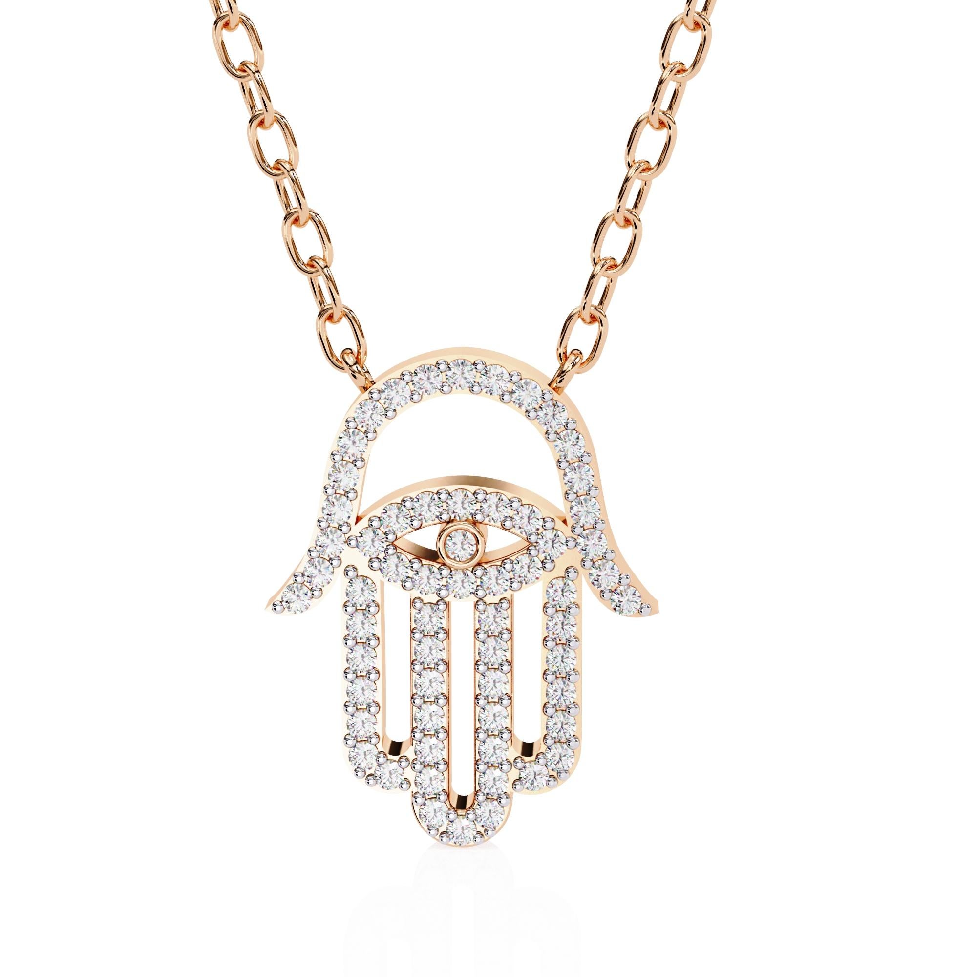 3/10 Ctw Hamsa Hand of Fatima Diamond Evil Eye Necklace, 14K Solid Gold ...