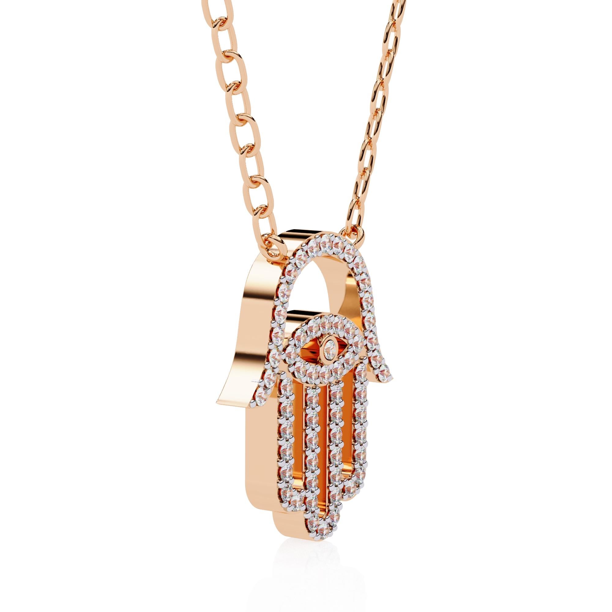 3/10 Ctw Hamsa Hand of Fatima Diamond Evil Eye Necklace, 14K Solid Gold ...