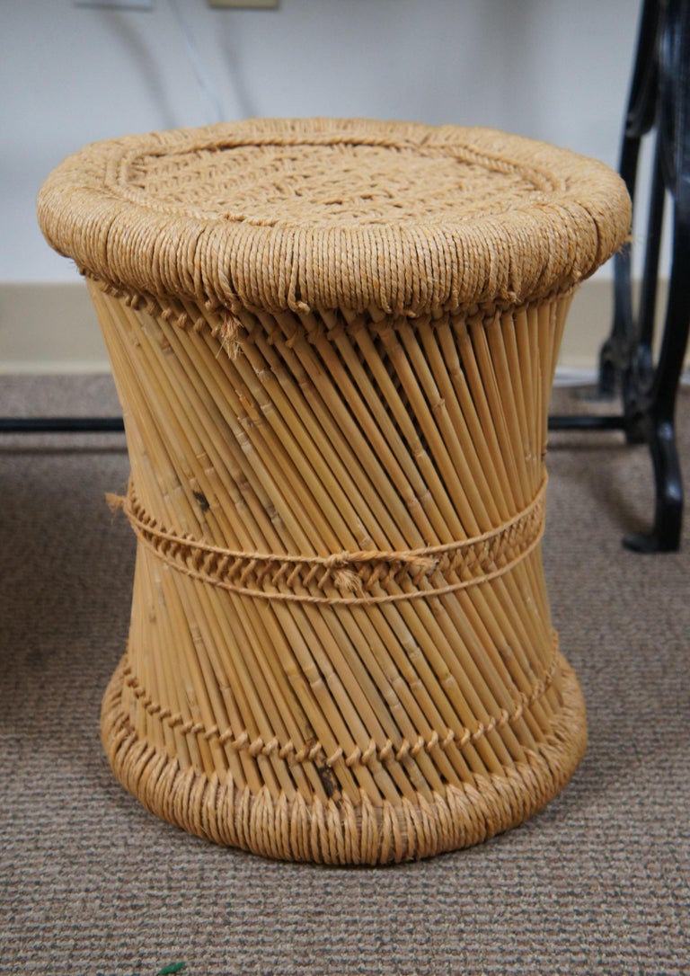 3 1970s Mid Century Modern Spiral Cane and Woven Sisal Nesting Stools ...