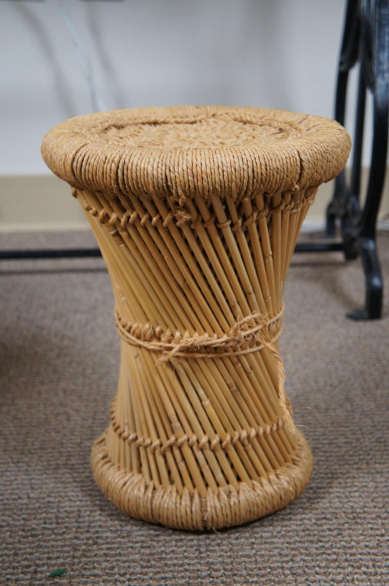 3 1970s Mid Century Modern Spiral Cane and Woven Sisal Nesting Stools ...
