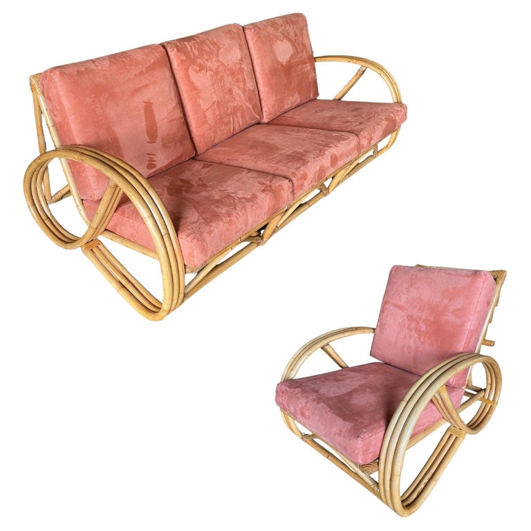 Restored 3/4 3-Strand Reverse Round Pretzel Rattan Chair and Sofa ...