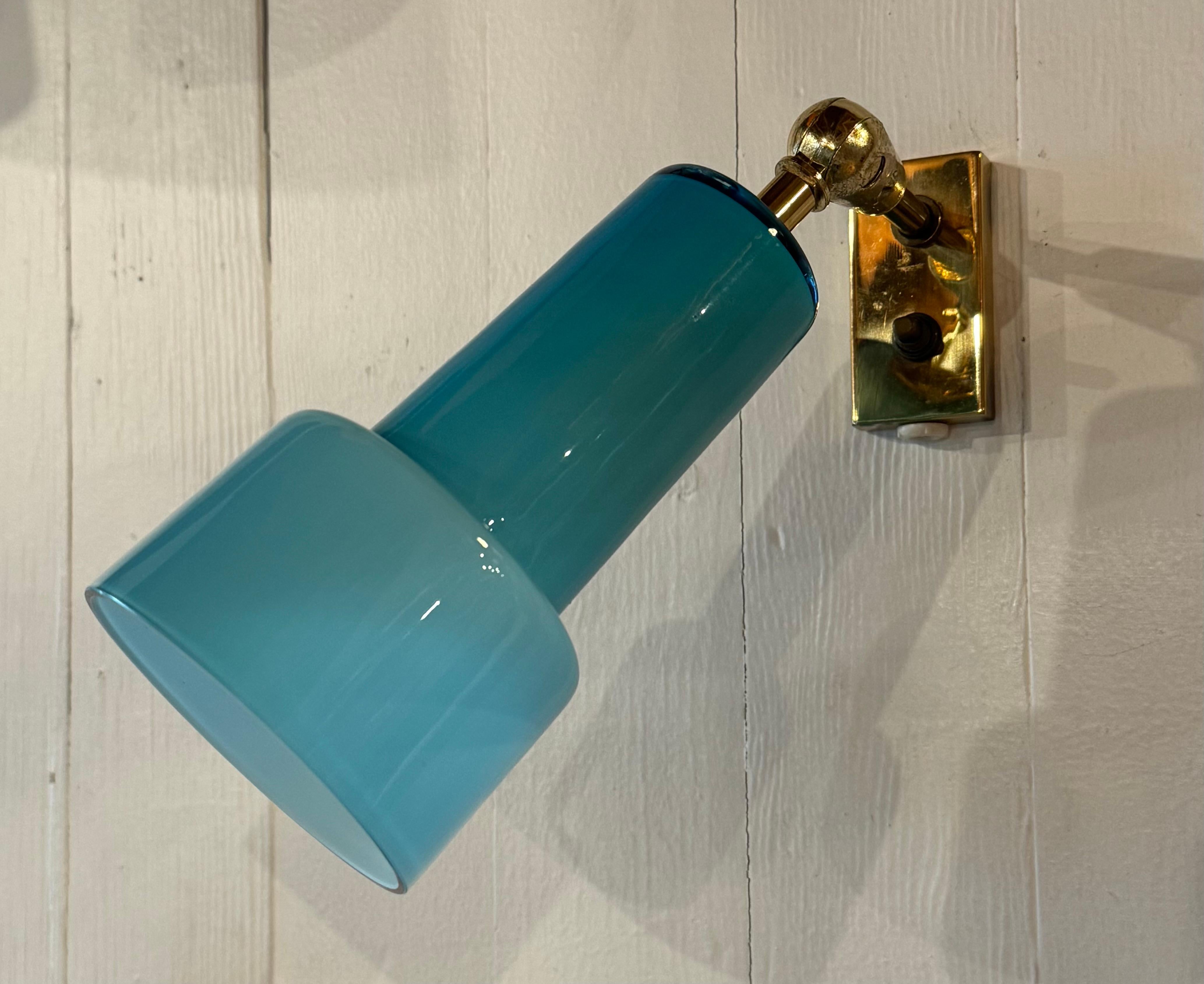 3 Adjustable Conical Colored Glass and Brass Wall Sconces Circa 1960s ...