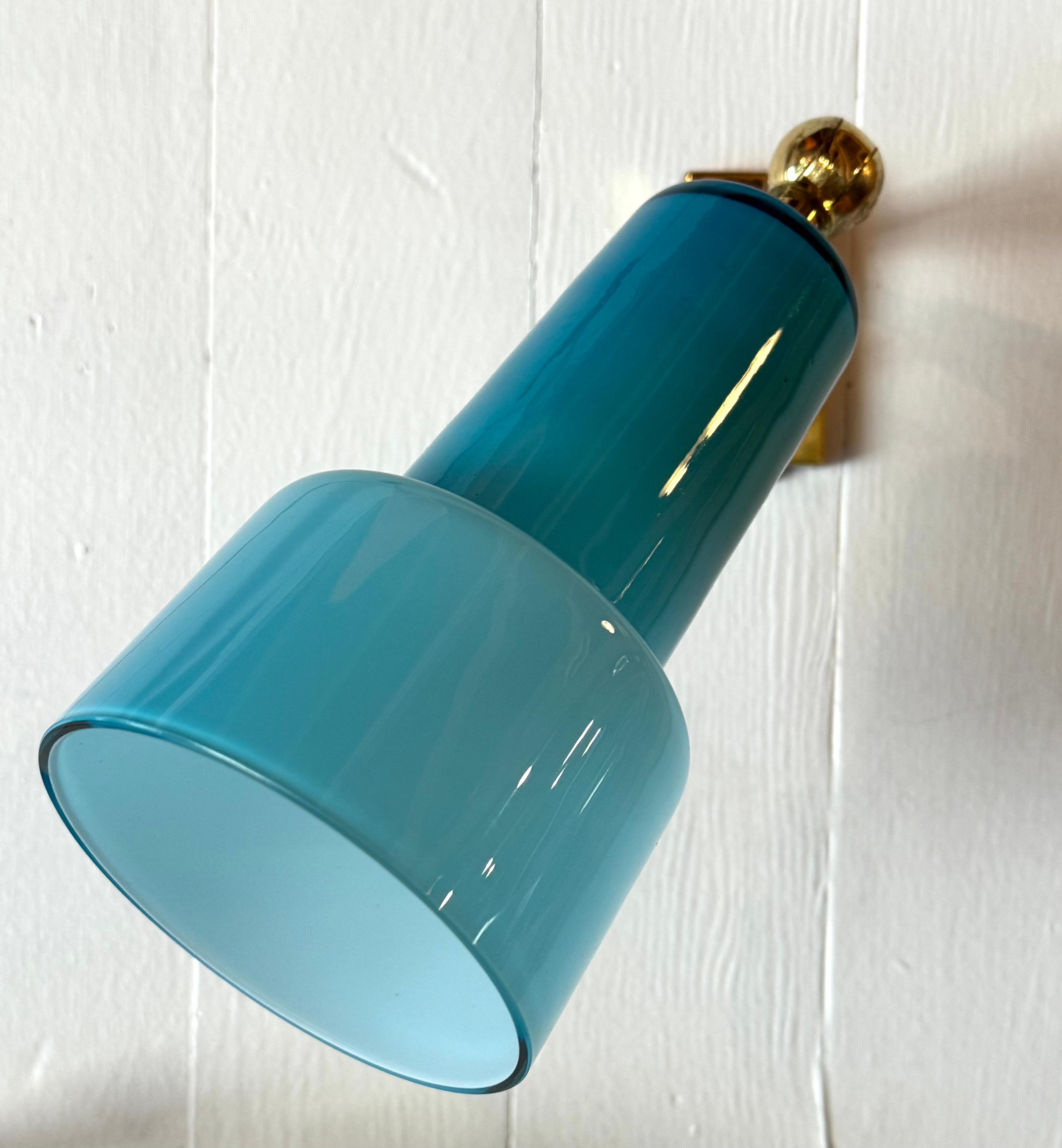 3 Adjustable Conical Colored Glass and Brass Wall Sconces Circa 1960s ...