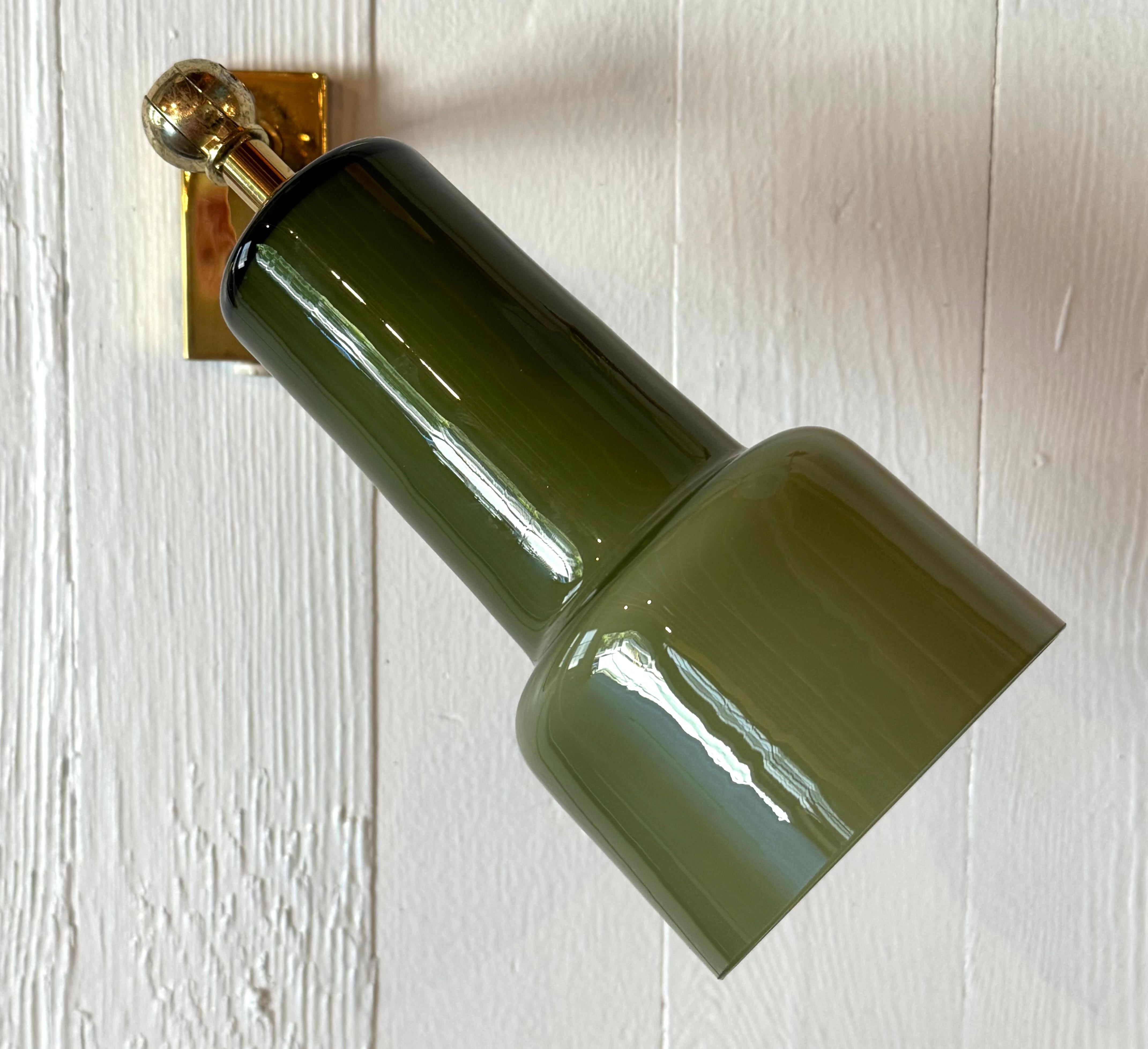 3 Adjustable Conical Colored Glass and Brass Wall Sconces Circa 1960s ...