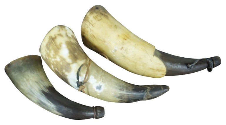 3 American Antique Black Powder Muzzleloader Horns Loading Hunting ...