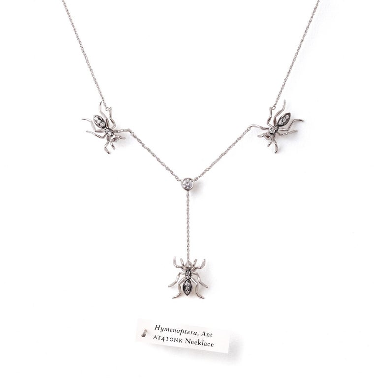 3 Ant Lariat Necklace White Gold Black Rhodium Diamonds For Sale at 1stDibs