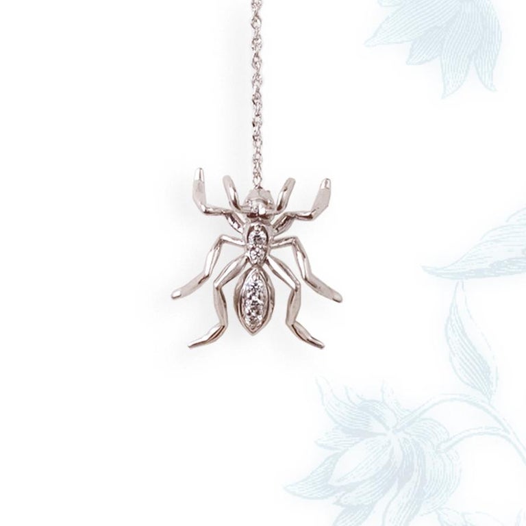 3 Ant Lariat Necklace White Gold Diamonds For Sale at 1stDibs