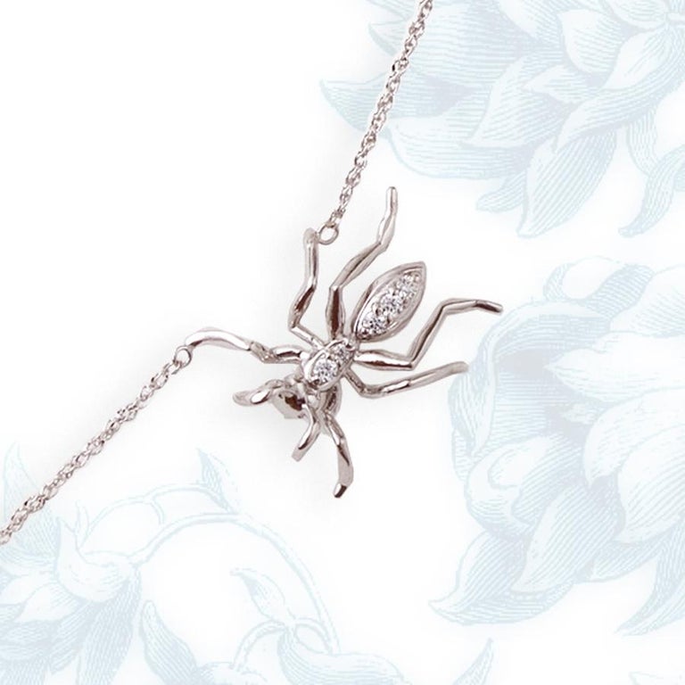 3 Ant Lariat Necklace White Gold Diamonds For Sale at 1stDibs