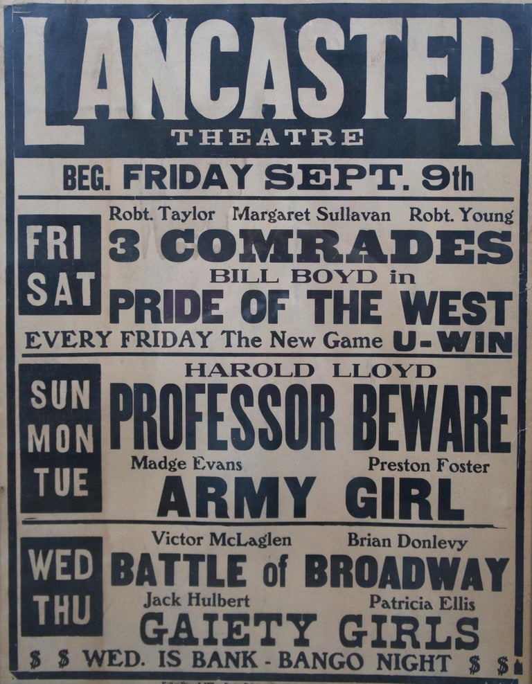 3 Antique 1930s Lancaster Theatre Movie Marquee Posters Signs Theater ...