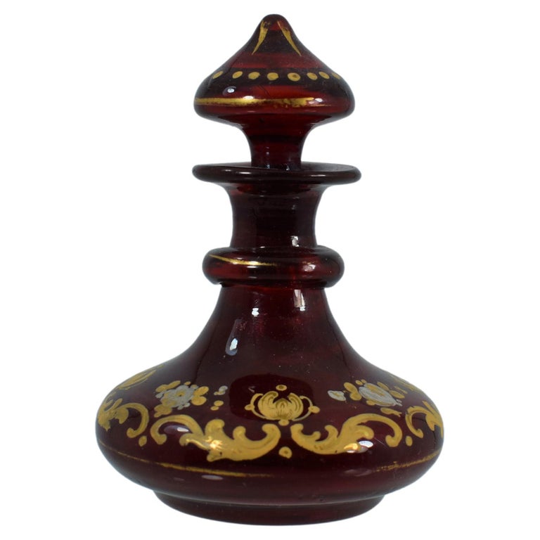 3 Antique Bohemian Ruby Red Enameled Glass Perfume Bottles, Flacon ...