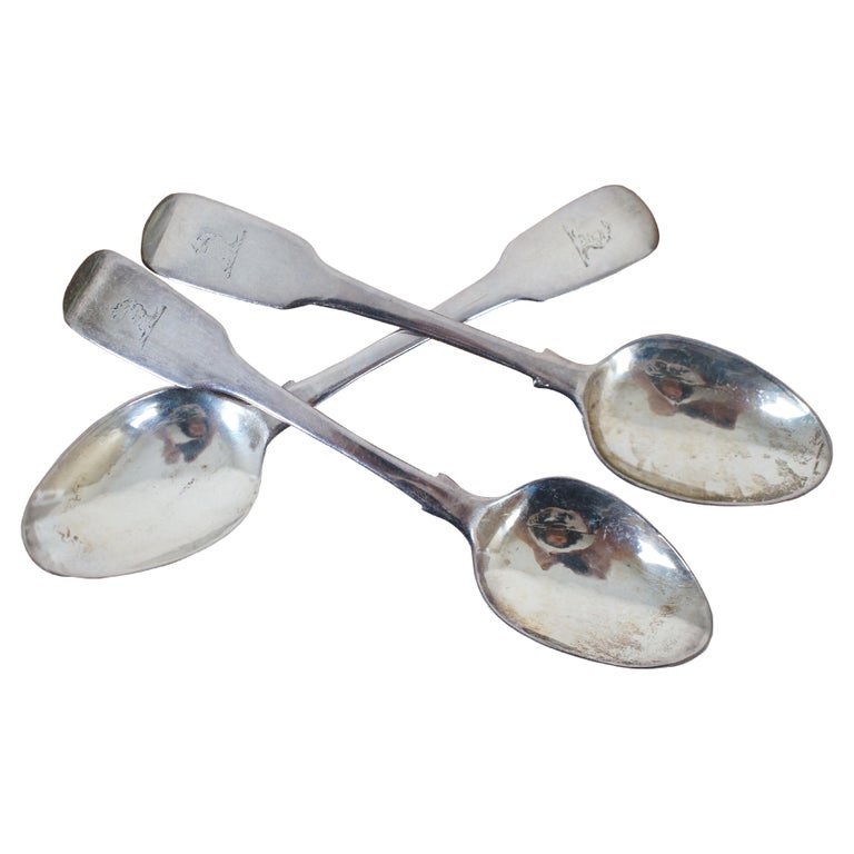 3 Antique Georgian 1821 William Bateman I Sterling Silver Tea Spoons 64g 5.5" For Sale at 1stDibs