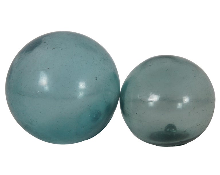 3 Antique Hand Blown Green Glass Japanese Float Nautical Buoy Marker ...