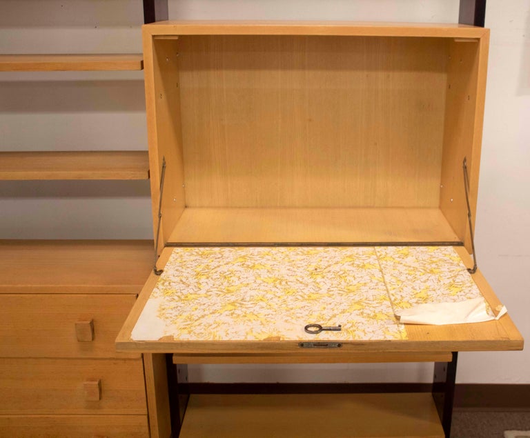 3 Bay Modular Wall Unit Bookshelf w Cabinets Free Standing Mid-Century ...