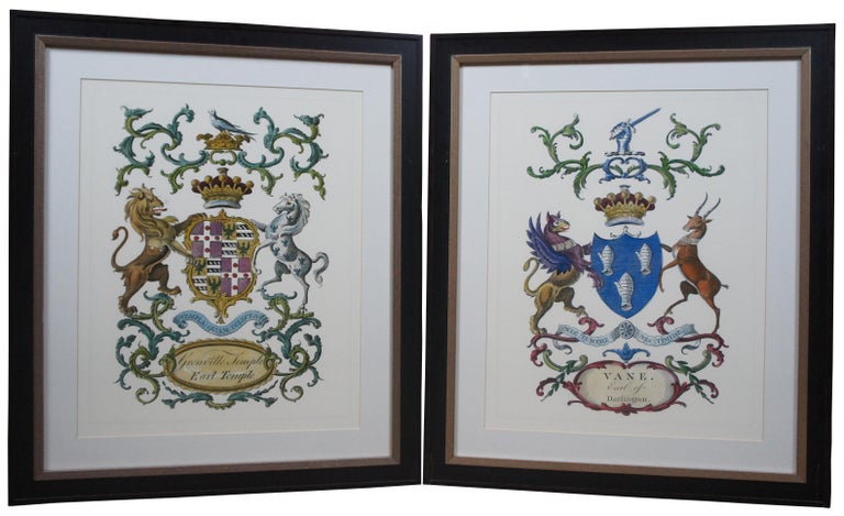 3 British Heraldic Lithograph Prints Coat of Arms Grenville Vane ...