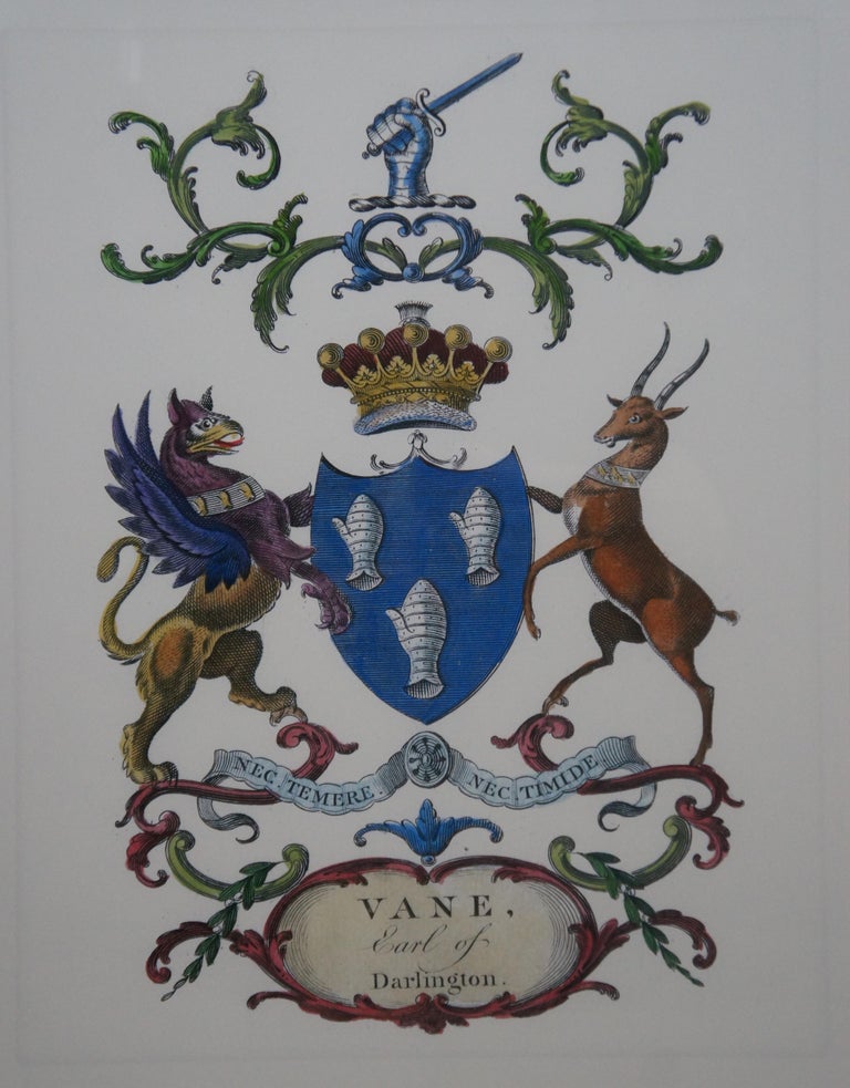 3 British Heraldic Lithograph Prints Coat of Arms Grenville Vane ...