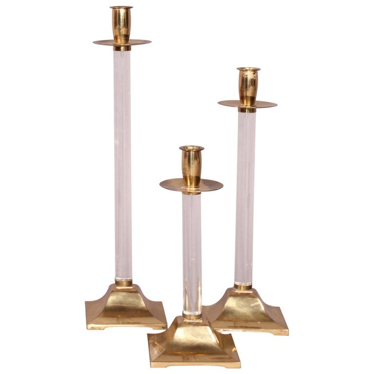 3 Candlestick Brass and Plexiglass For Sale at 1stDibs