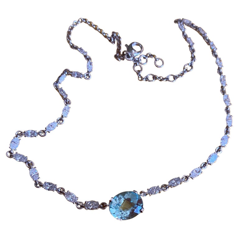 Collier ras du cou en or 18 carats avec aigue-marine de 3 carats et ...