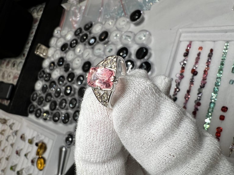 3 Carat Burma Padparadscha Spinel Set in 925 Silver Ring For Sale at ...