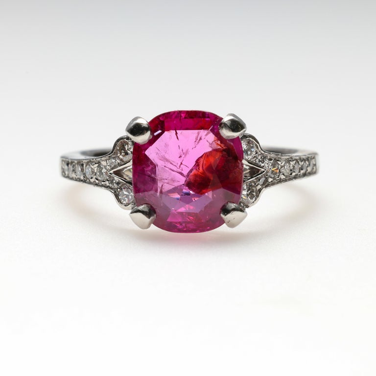 3 Carat Burma Ruby Ring Certified Unheated, Platinum, Diamonds, France ...