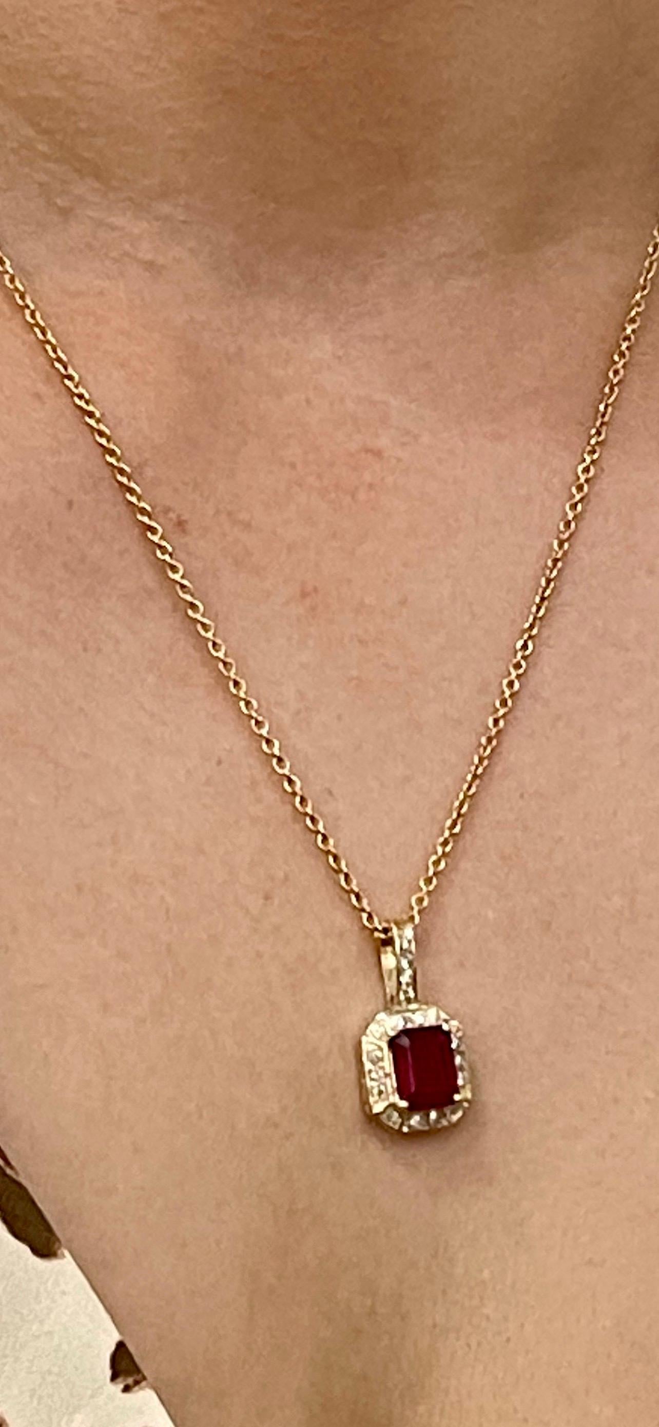 3 Carat Emerald Cut Ruby Pendant with Diamonds 14 Karat Yellow Gold ...