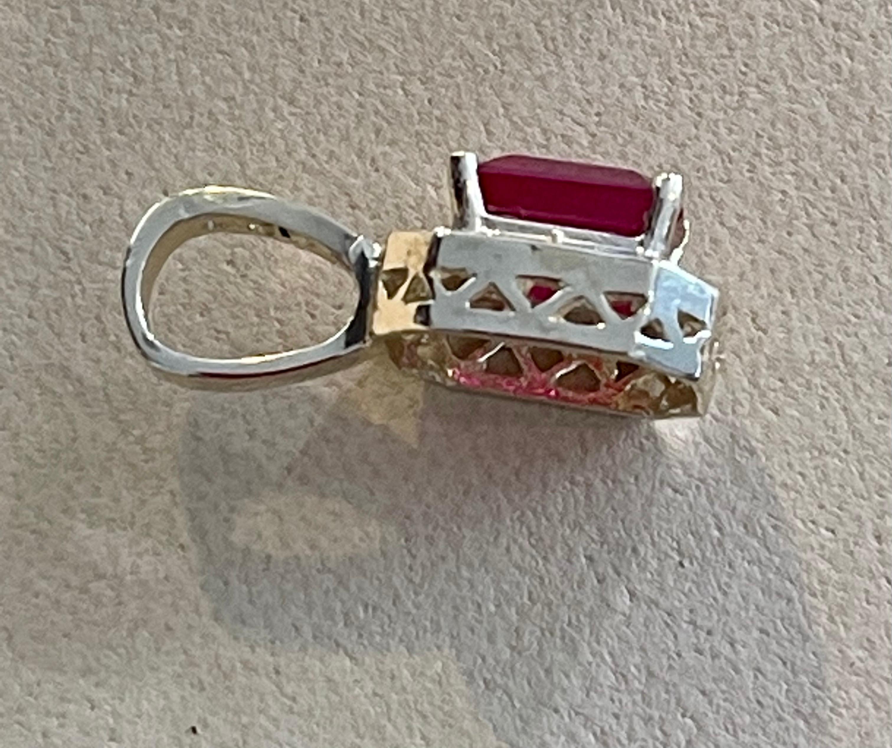 3 Carat Emerald Cut Ruby Pendant with Diamonds 14 Karat Yellow Gold ...