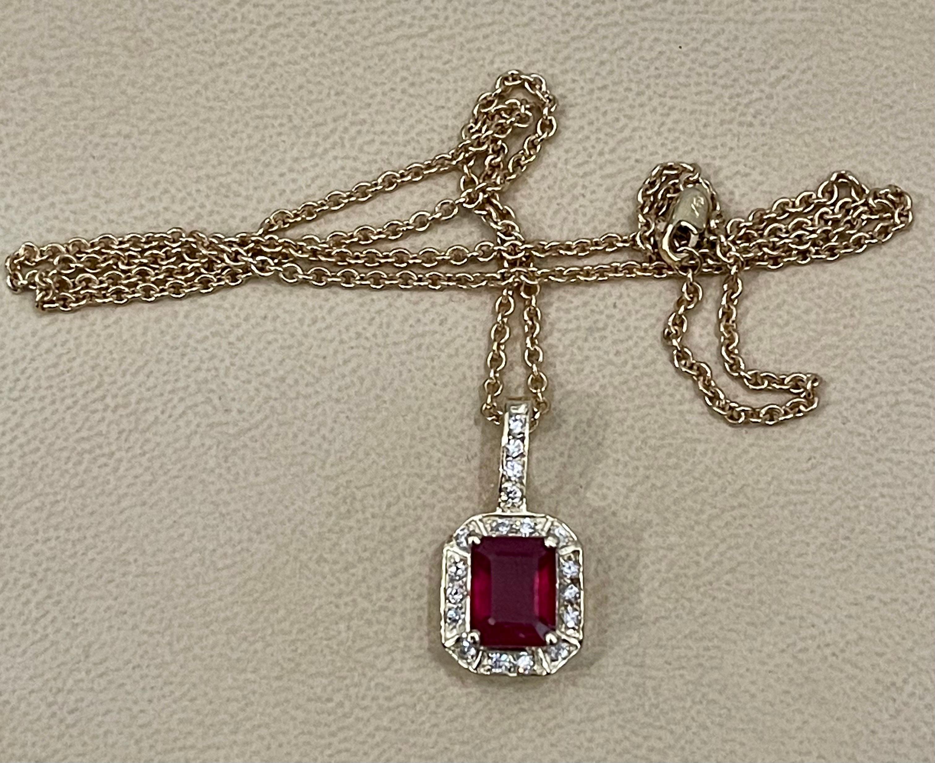 3 Carat Emerald Cut Ruby Pendant with Diamonds 14 Karat Yellow Gold ...