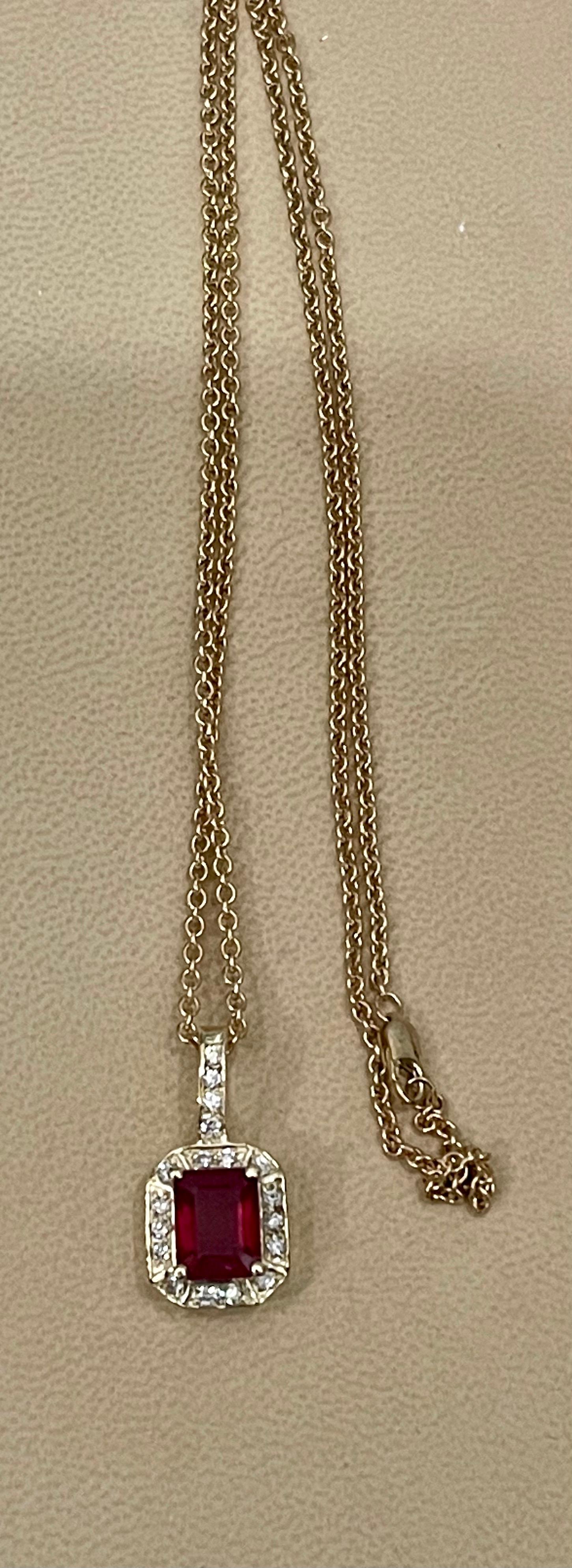 3 Carat Emerald Cut Ruby Pendant with Diamonds 14 Karat Yellow Gold ...