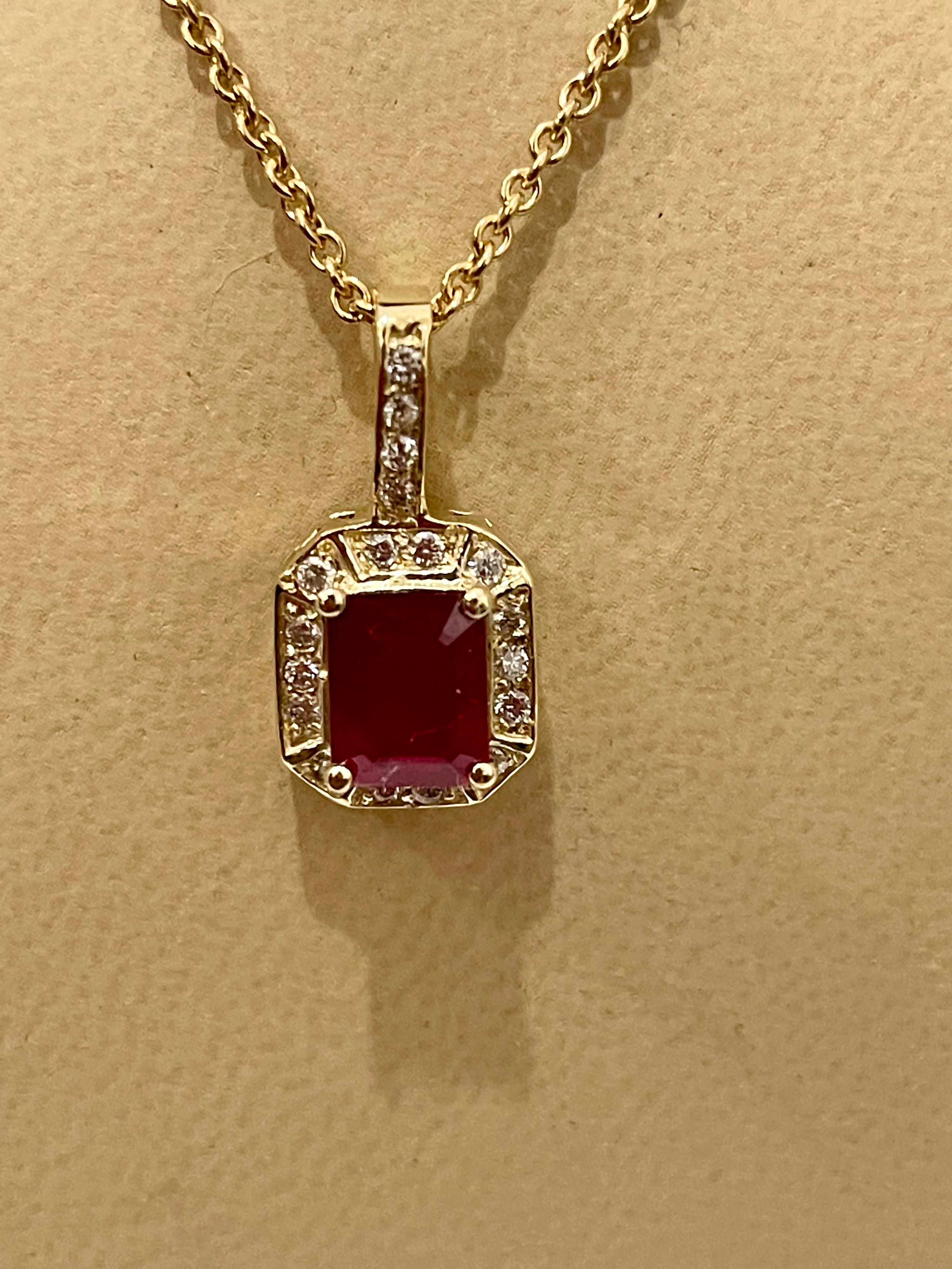 3 Carat Emerald Cut Ruby Pendant with Diamonds 14 Karat Yellow Gold ...