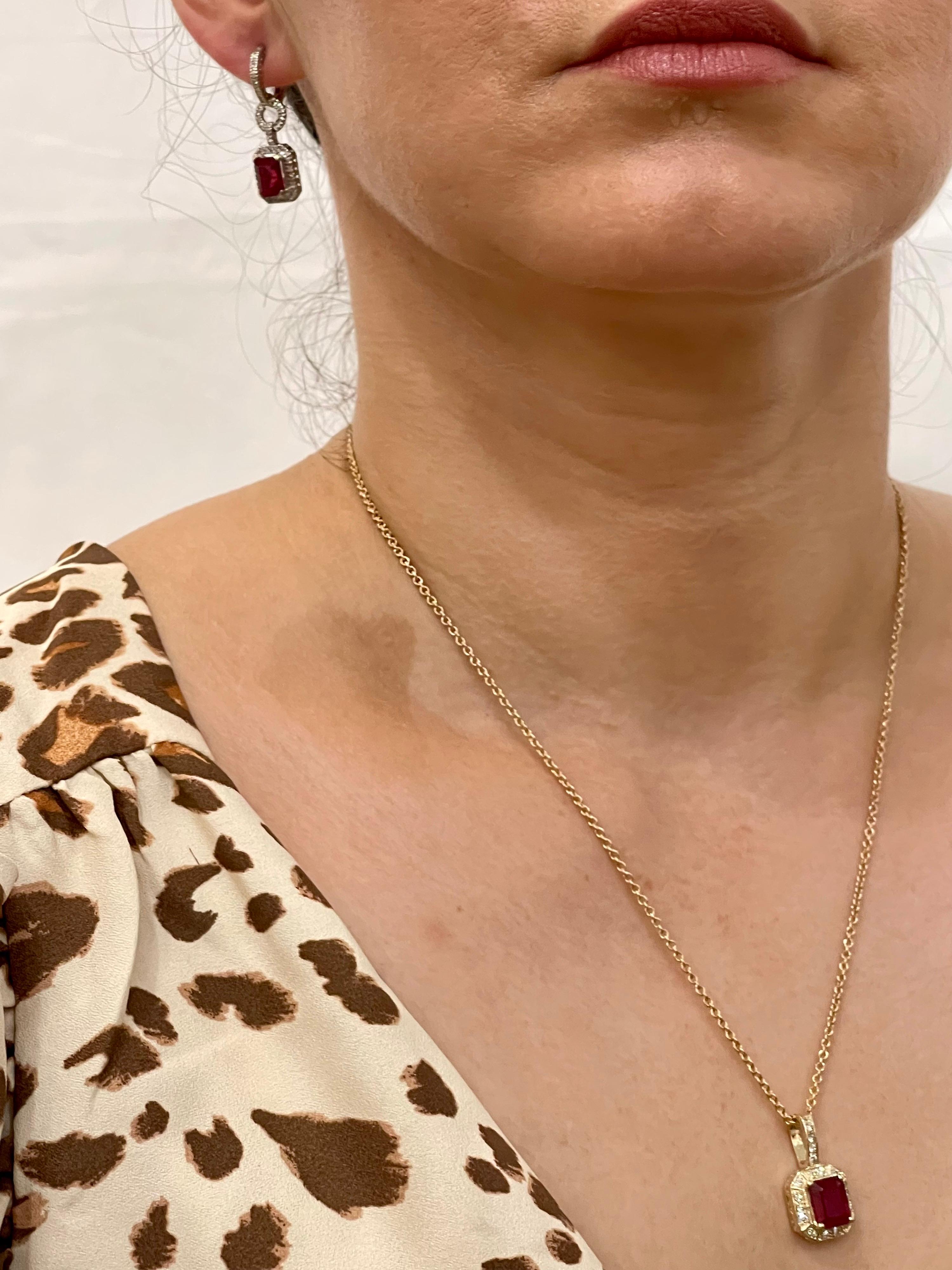 3 Carat Emerald Cut Ruby Pendant with Diamonds 14 Karat Yellow Gold ...