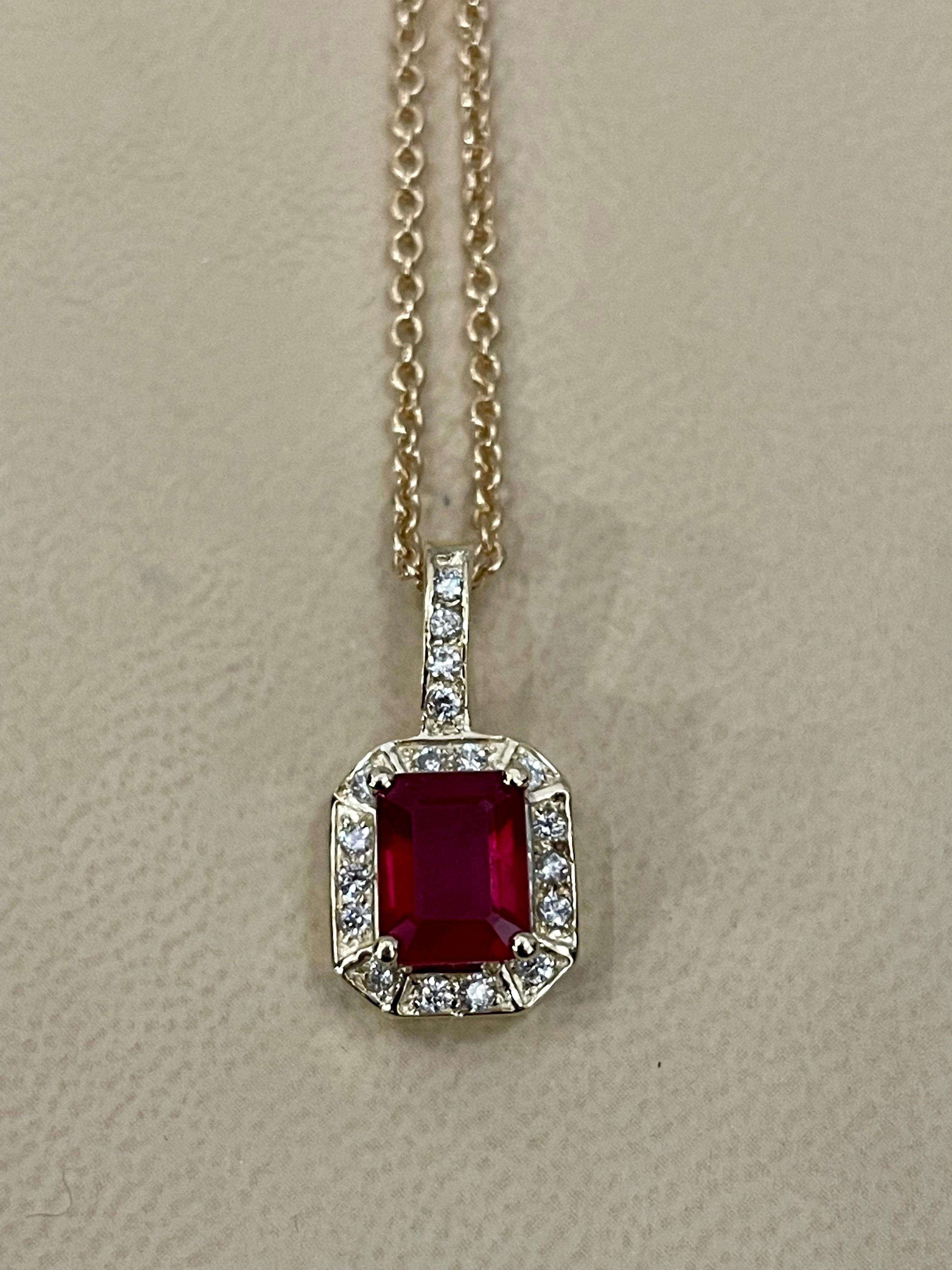 3 Carat Emerald Cut Ruby Pendant with Diamonds 14 Karat Yellow Gold ...