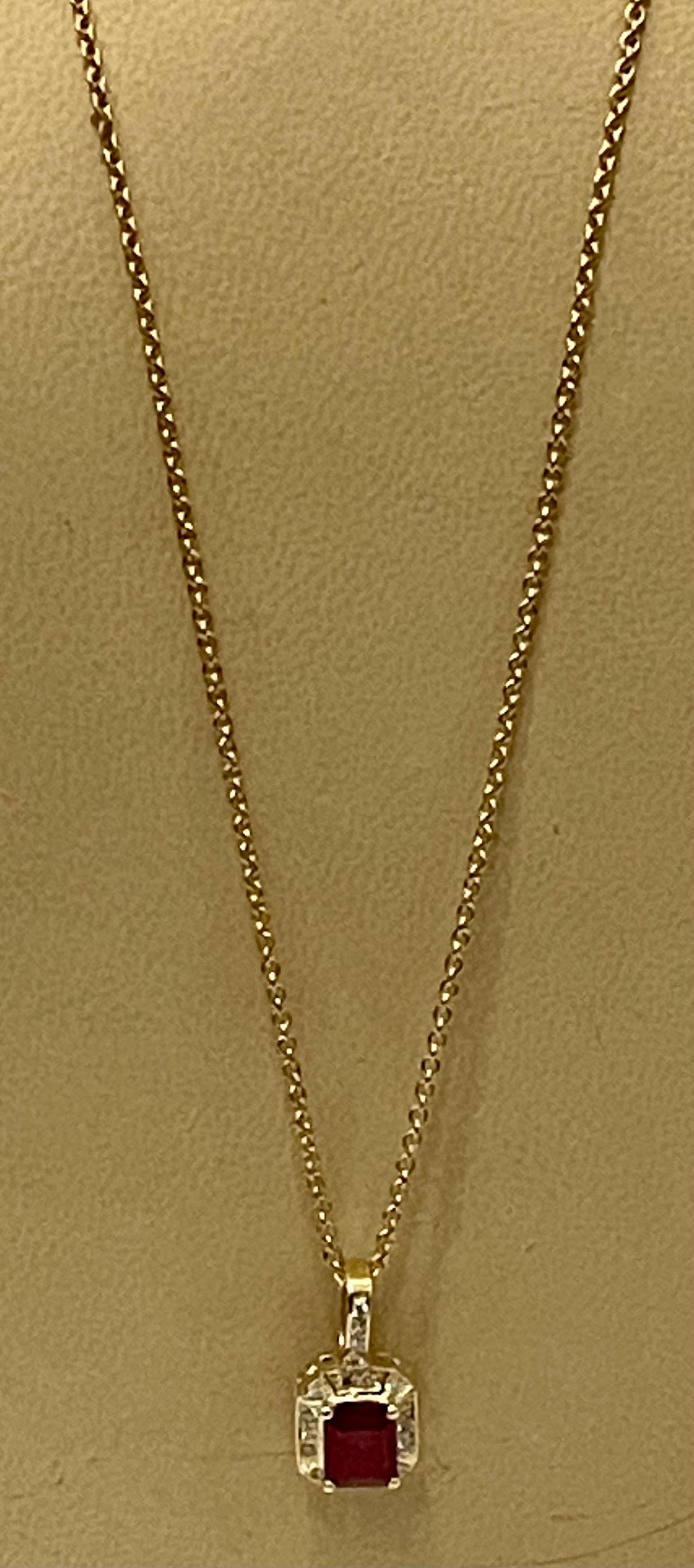 3 Carat Emerald Cut Ruby Pendant with Diamonds 14 Karat Yellow Gold ...