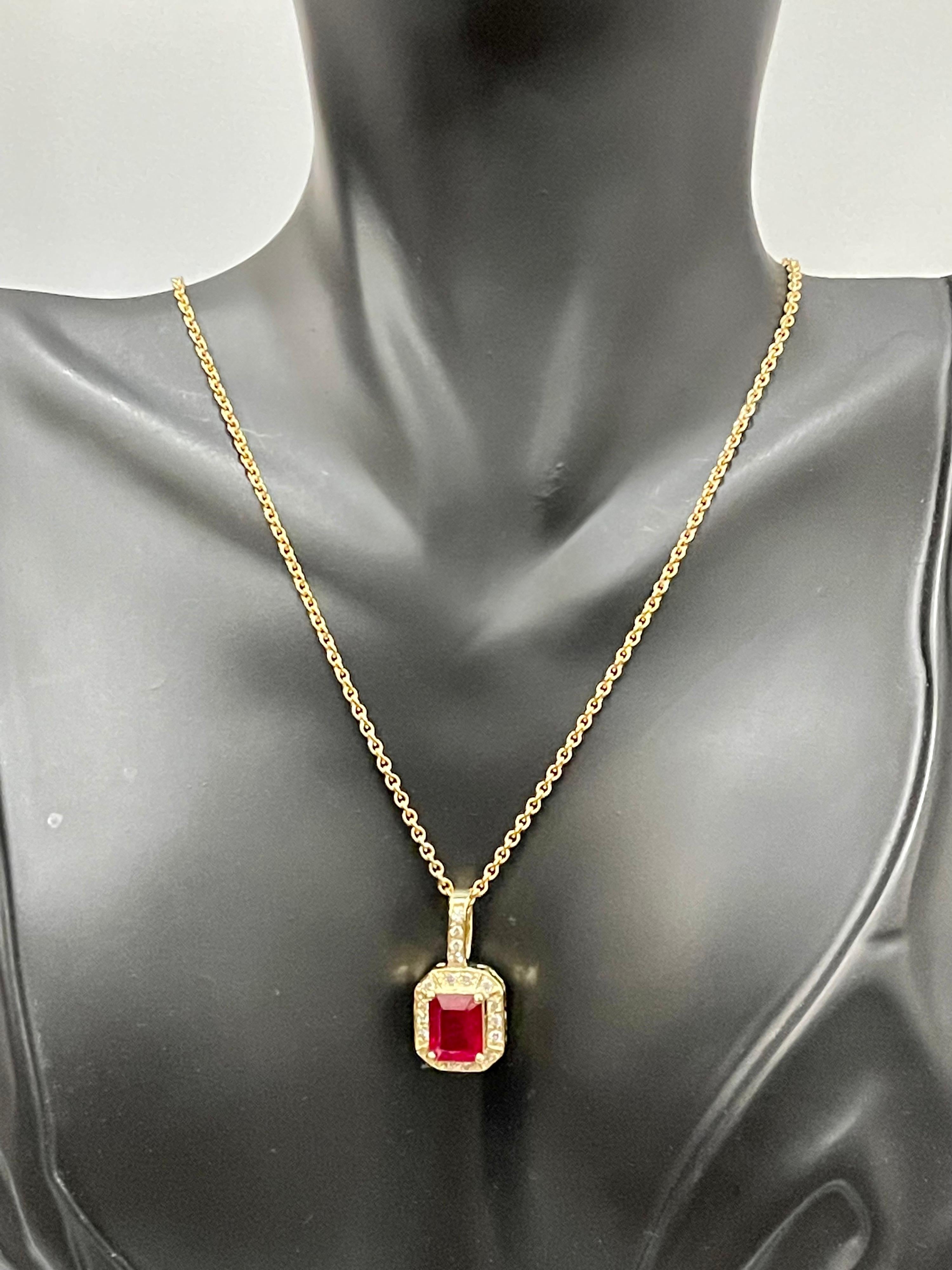 3 Carat Emerald Cut Ruby Pendant with Diamonds 14 Karat Yellow Gold ...
