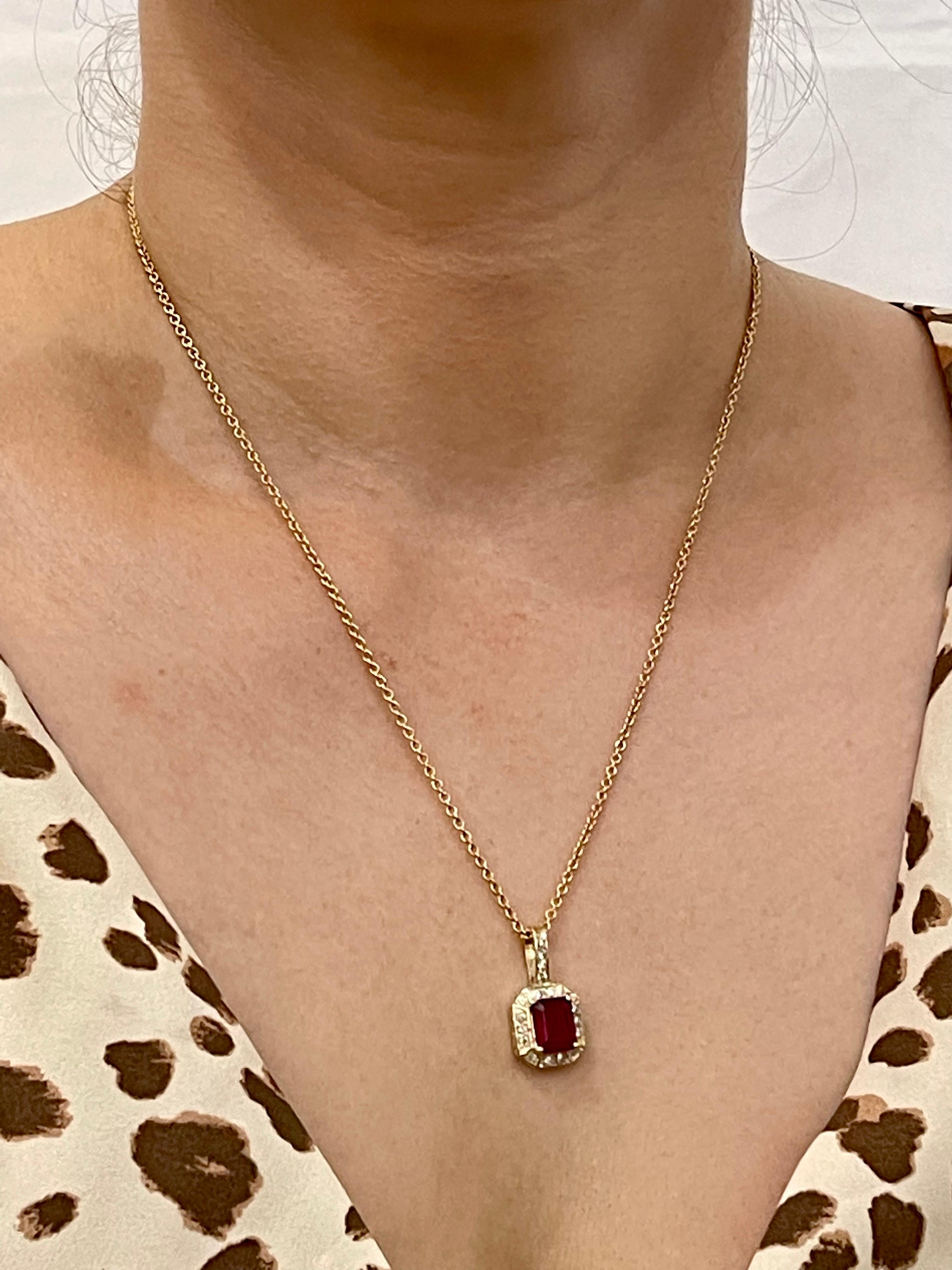 3 Carat Emerald Cut Ruby Pendant with Diamonds 14 Karat Yellow Gold ...