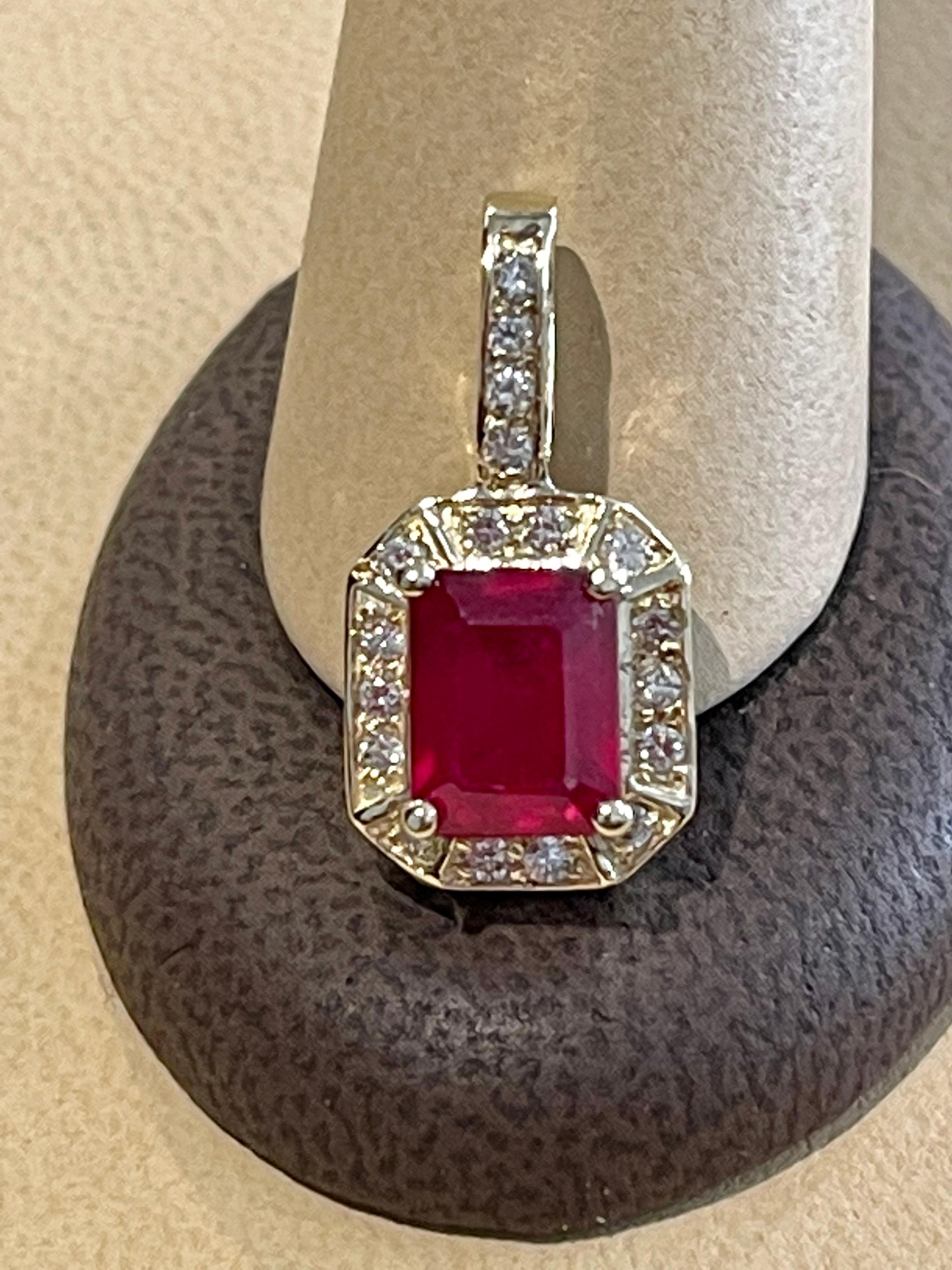 3 Carat Emerald Cut Ruby Pendant with Diamonds 14 Karat Yellow Gold ...