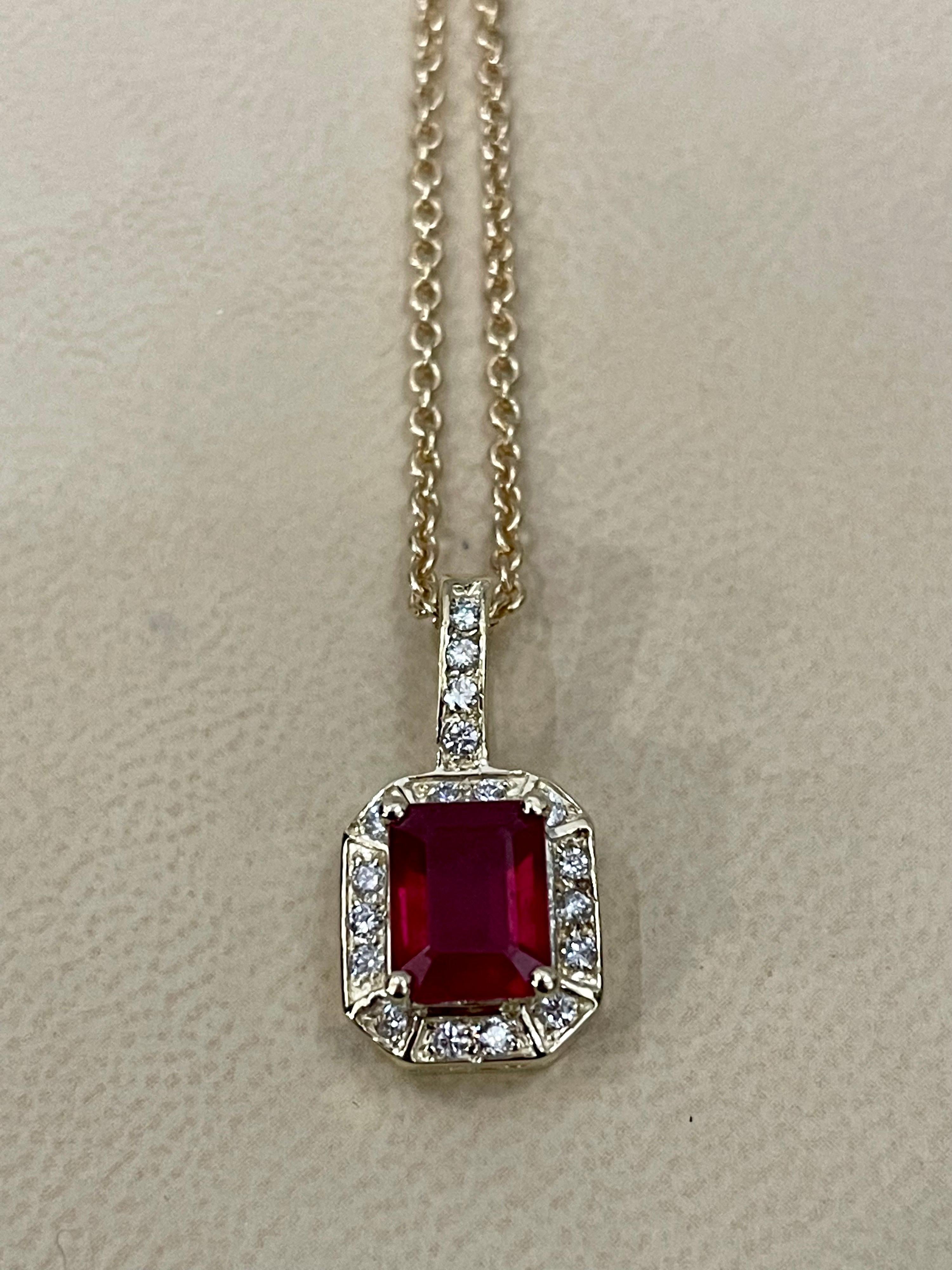 3 Carat Emerald Cut Ruby Pendant with Diamonds 14 Karat Yellow Gold ...