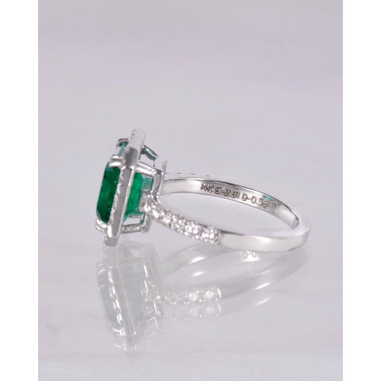 Customizable 3 Carat Emerald Halo Engagement Ring, Unique Vintage Emerald Gold Ring For Sale at ...