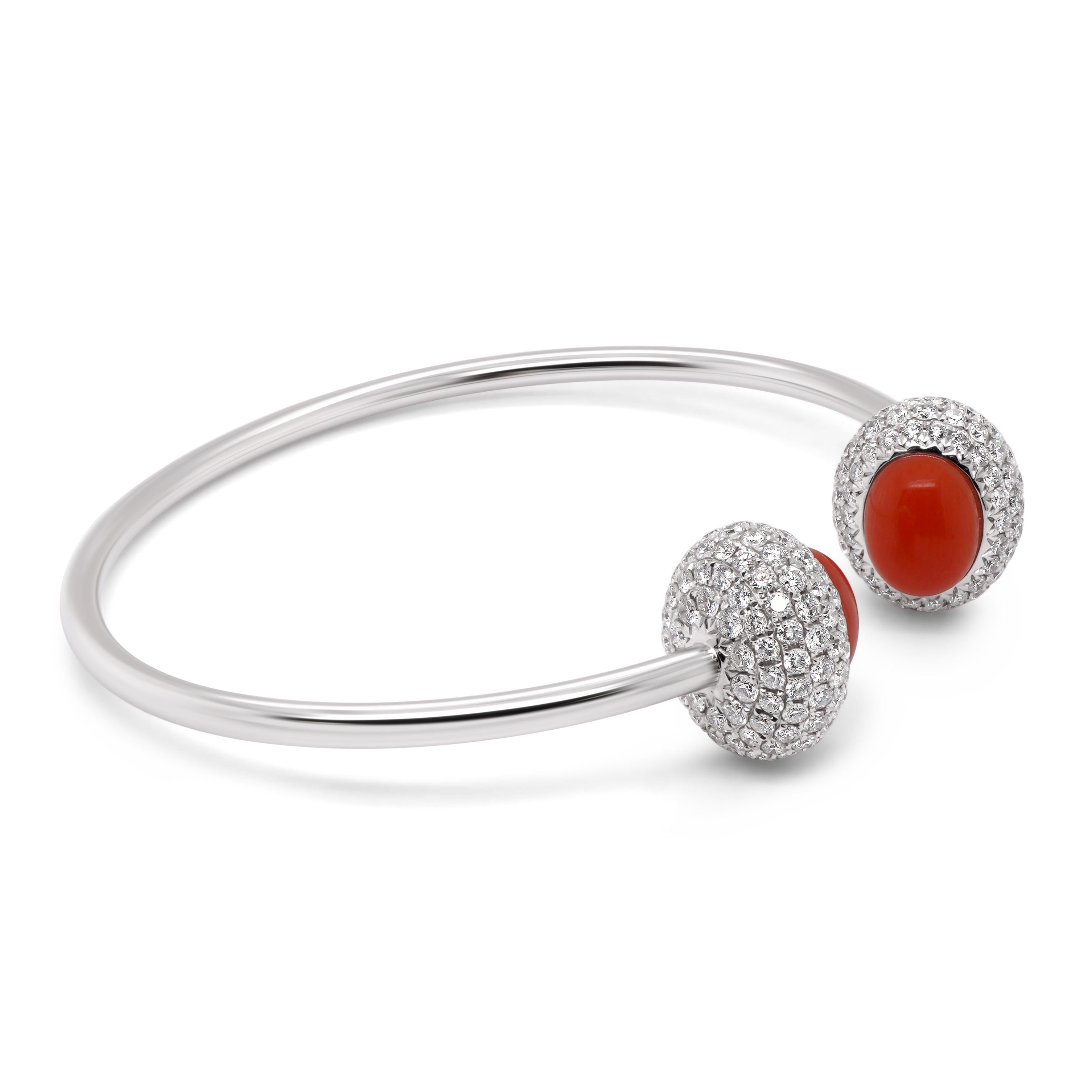 3 Carat Japanese Coral and 3 Carat White Diamond Flexible Bracelet 18K ...