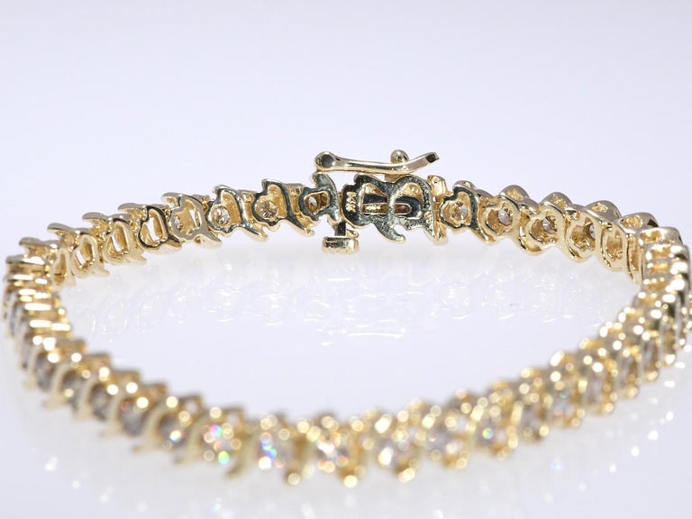 3 Carat Natural Diamond S Style Tennis Bracelet Yellow Gold 14 Karat