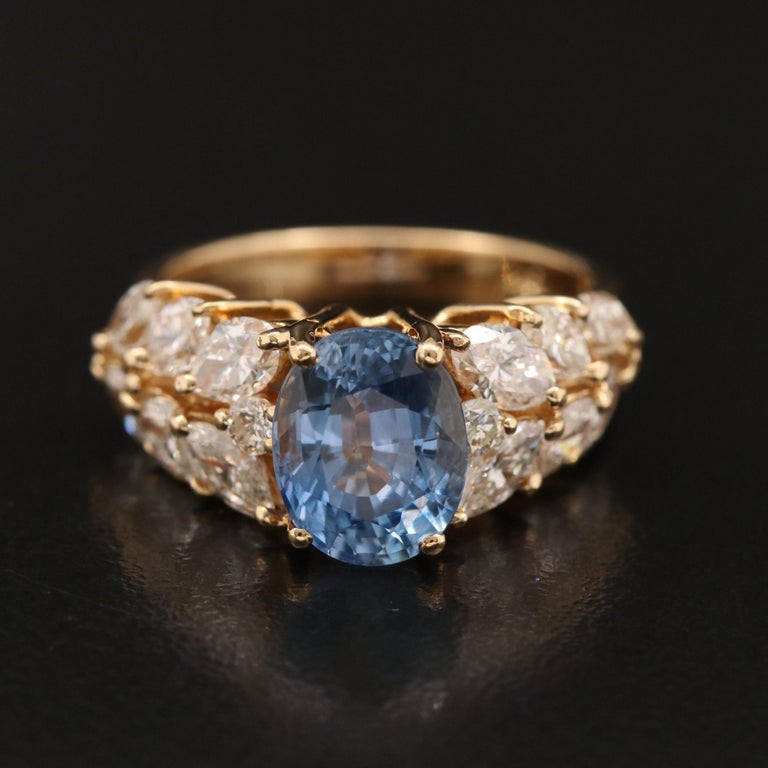 Customizable 3 Carat Oval Cut Vintage Sapphire Engagement Ring, Sapphire Diamond Wedding Ring ...