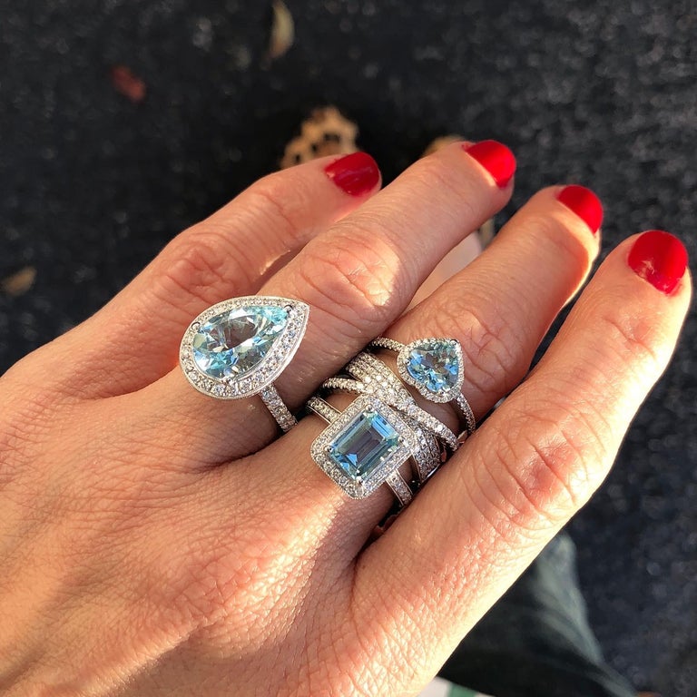 3 Carat Pear Shape Aquamarine Cocktail Engagement Ring For Sale at 1stDibs
