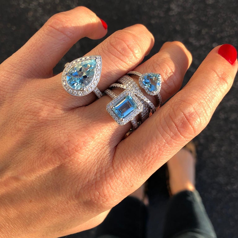 3 Carat Pear Shape Aquamarine Cocktail Engagement Ring For Sale at 1stDibs