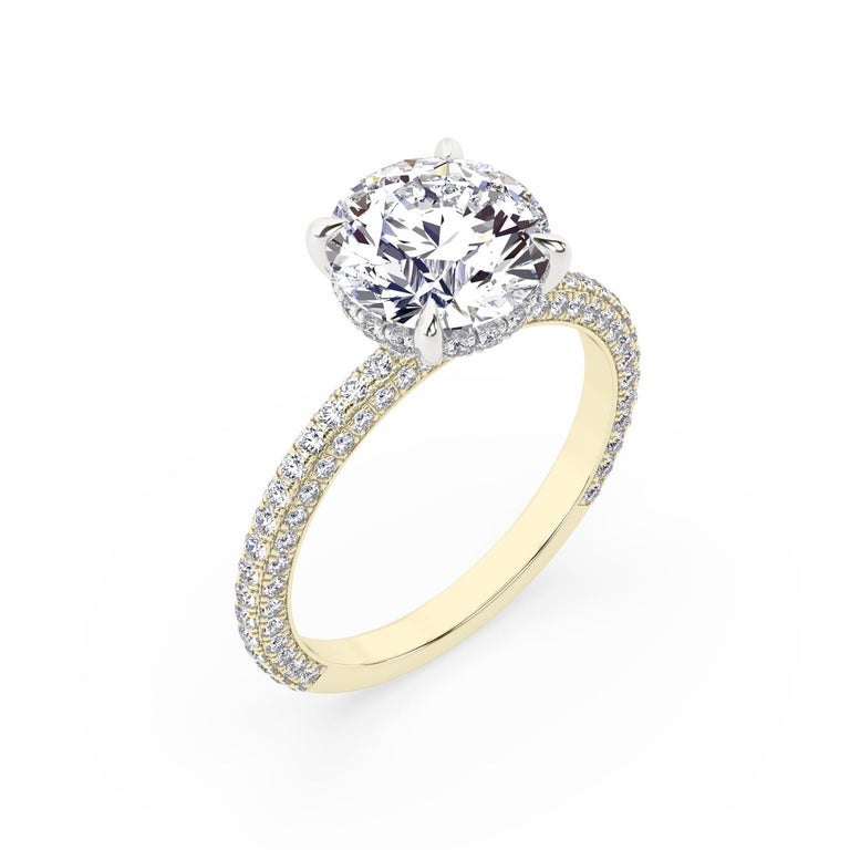3 Carat Round Diamond Engagement Ring with Custom 3-Sided Pave Setting ...