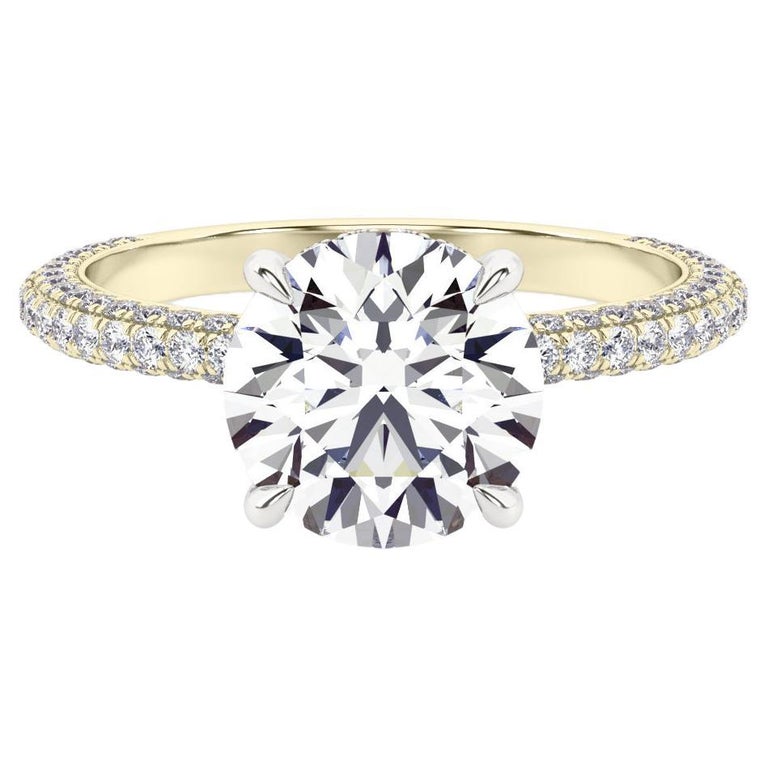 3 Carat Round Diamond Engagement Ring with Custom 3-Sided Pave Setting ...