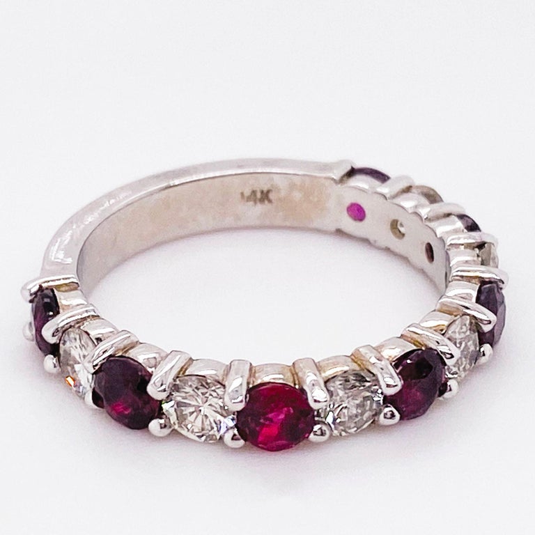 3 Carat Ruby and Diamond 3/4 Band in 14 Karat White Gold, Red Ruby ...