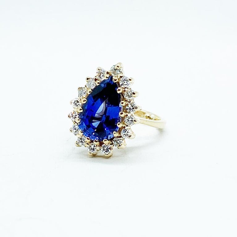 3 Carat Sapphire and Diamond Teardrop Ring 14 Karat at 1stDibs ...