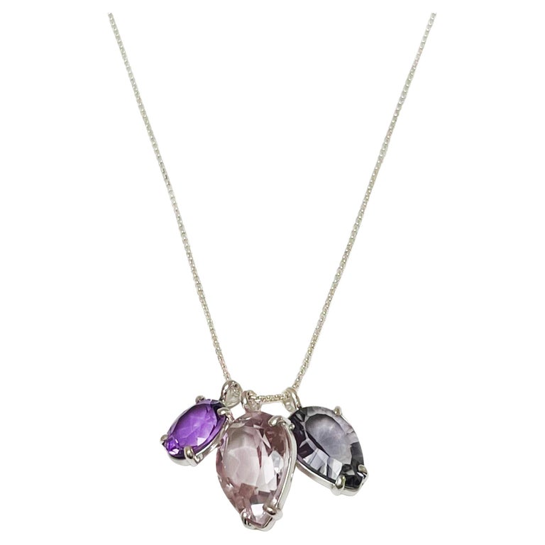 3 Charm Necklace in Amethyst and Sterling Silver For Sale at 1stDibs