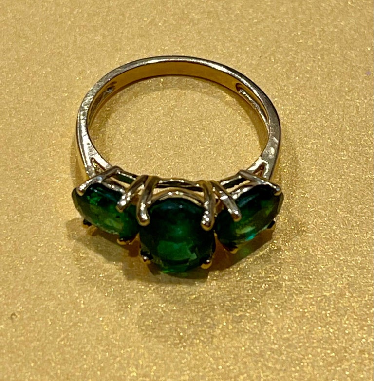 3 Ct Emerald Three-Stone Ring Past Present Future 14 Karat Yellow Gold ...