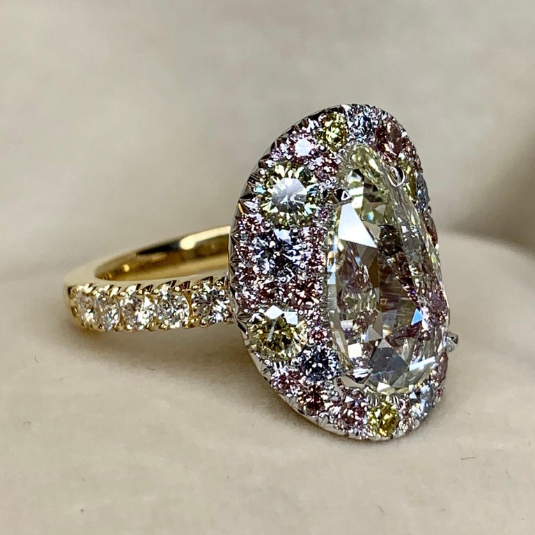 3 Ct. Pear Shape Rose-cut Diamond, Pink, Blue, Yellow Diamond Pave ...