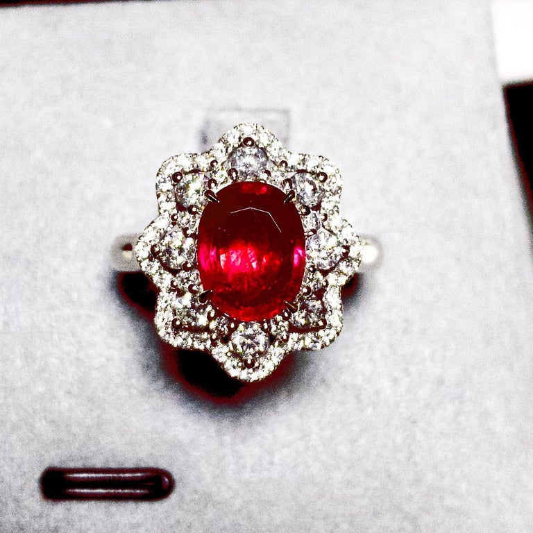 Eostre Unheated Ruby and Diamond Ring in 18K White Gold For Sale at 1stDibs