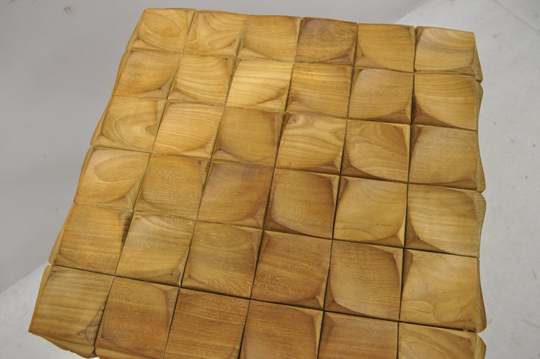 3 Dimensional Geometric Wood Carved Modern Cube Ottoman Stool Square ...